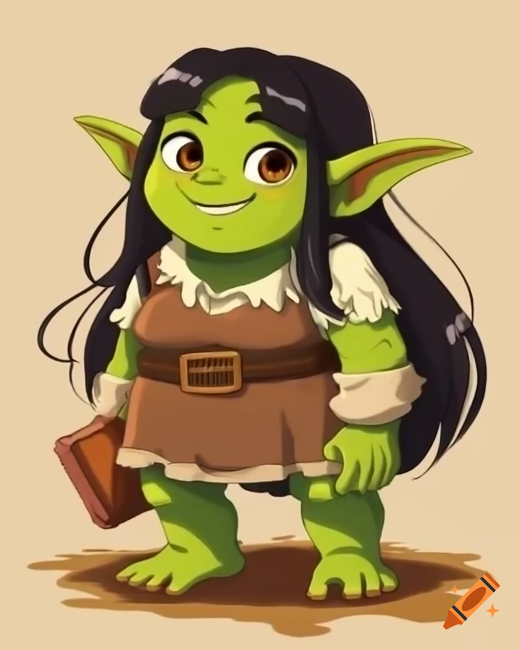 Cheerful green-skinned goblin talking to friend in front of school ...