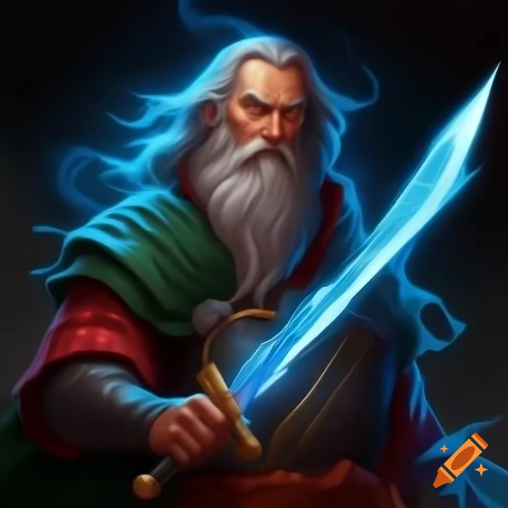 Legendary lightning swordsman with flowing blue sword ready for battle ...