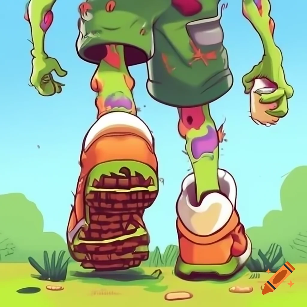 Cartoon zombie leg with trail shoe and scrapped knee next to iced ...