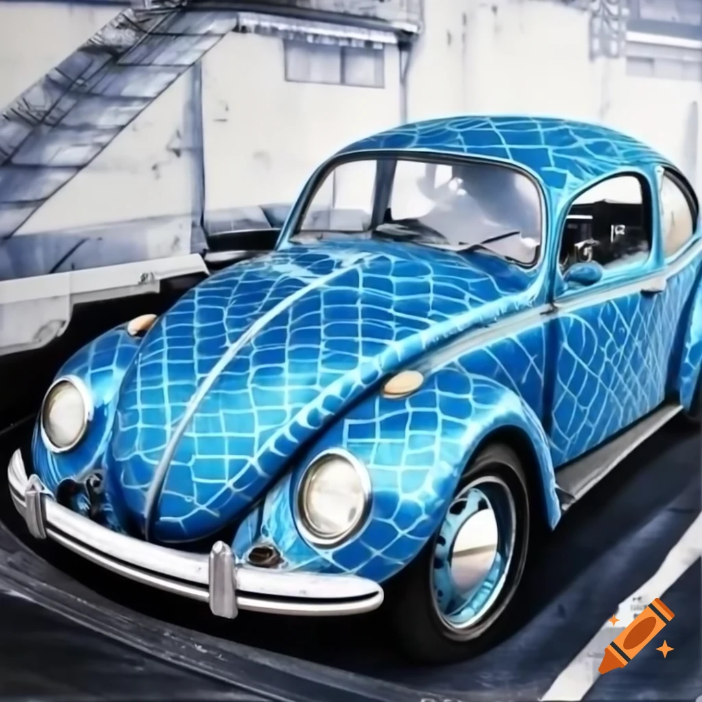 1960s VW Beetle with blue-white checkered paintwork on Craiyon