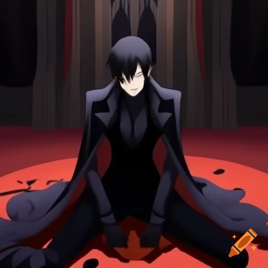 Sebastian from Black Butler kneeling in Phantomhive Manor, anime style ...