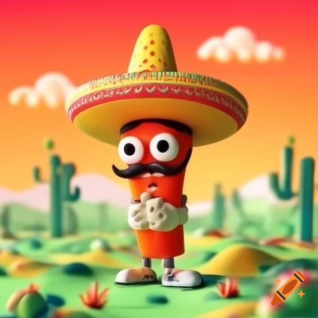 Tortilla chip with sombrero in vibrant Mexican desert with cactuses on ...