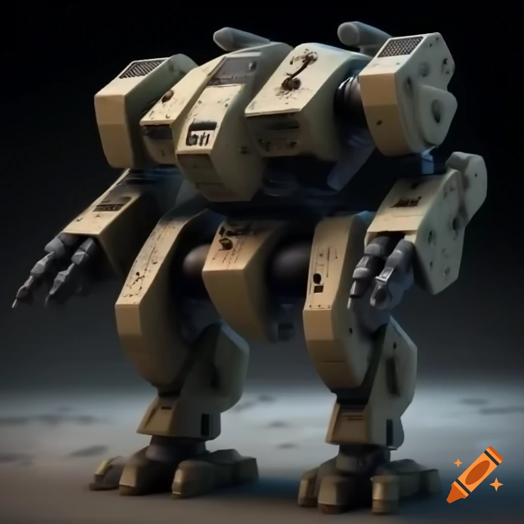 Powerful and bulky battle mech with military-inspired design on Craiyon