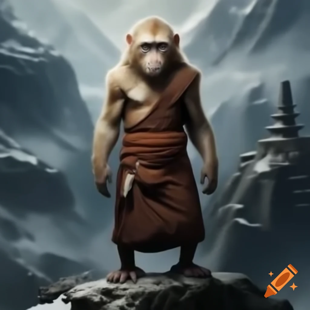 Humanoid feline monk ready for action on rocky precipice on Craiyon