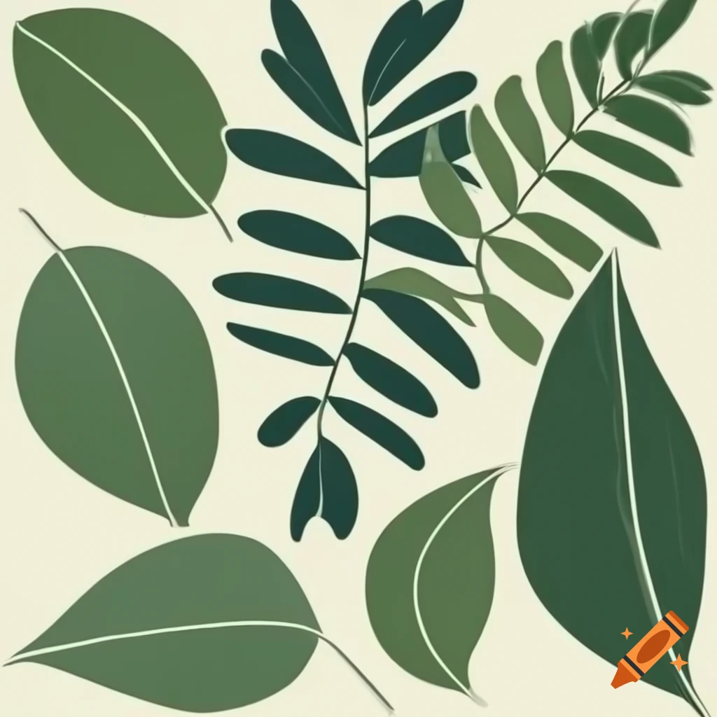 Botanical illustration of various plants with unique leaf shapes in ...