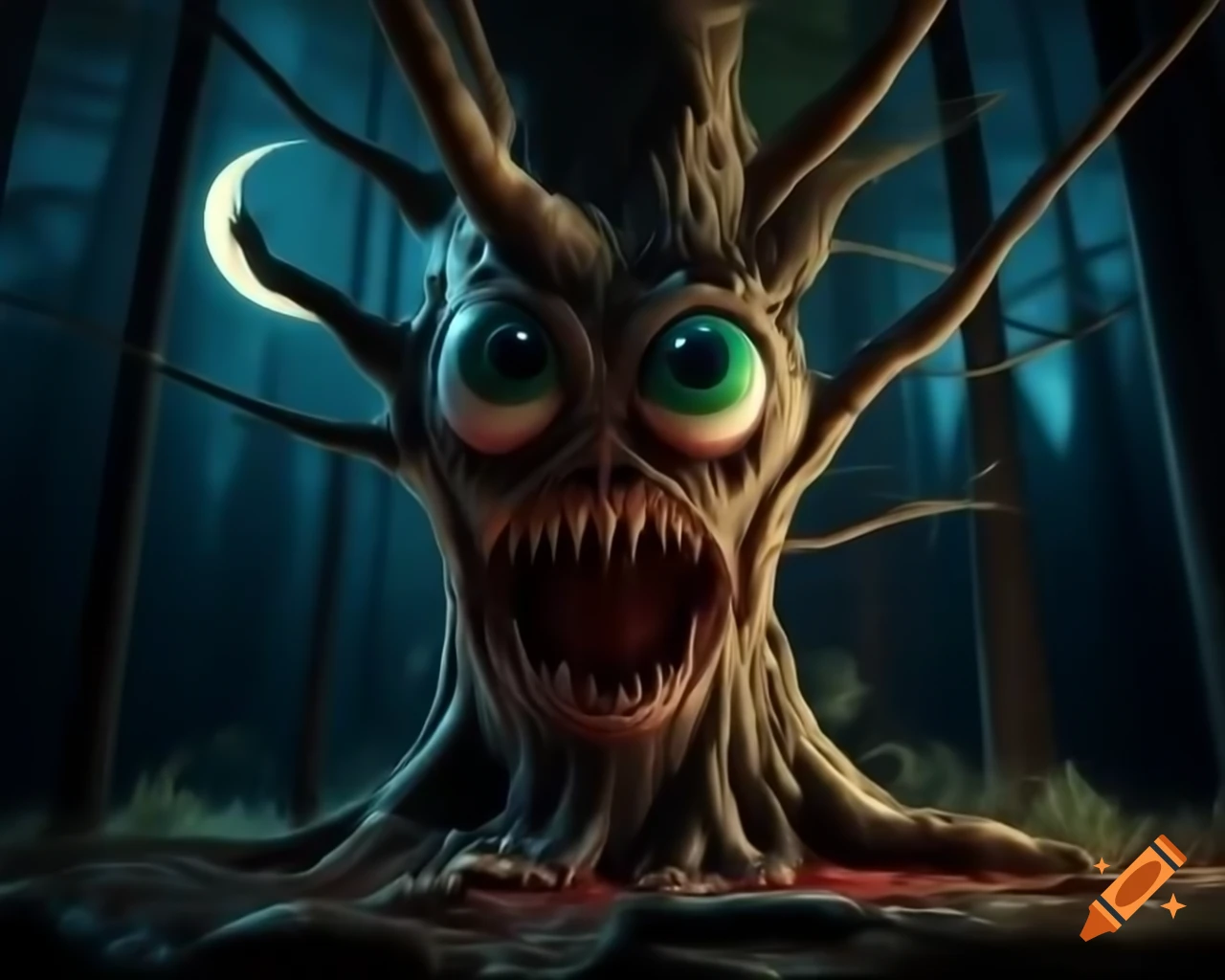 Scariest tree creature, a nightmare unleashed in dark forest setting on ...