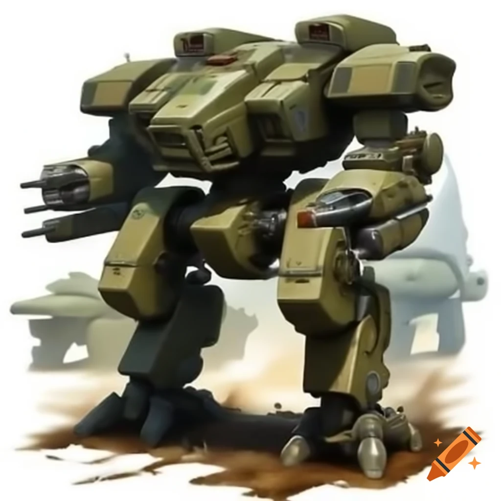 Heavily armored bipedal battle mech with angular military-inspired ...
