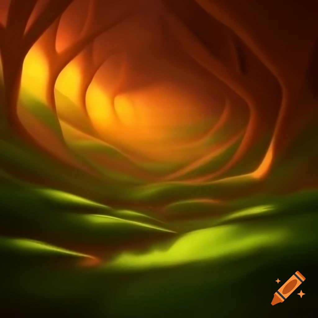 Vibrant semi-abstract nature scene with organic shapes in lively colors ...