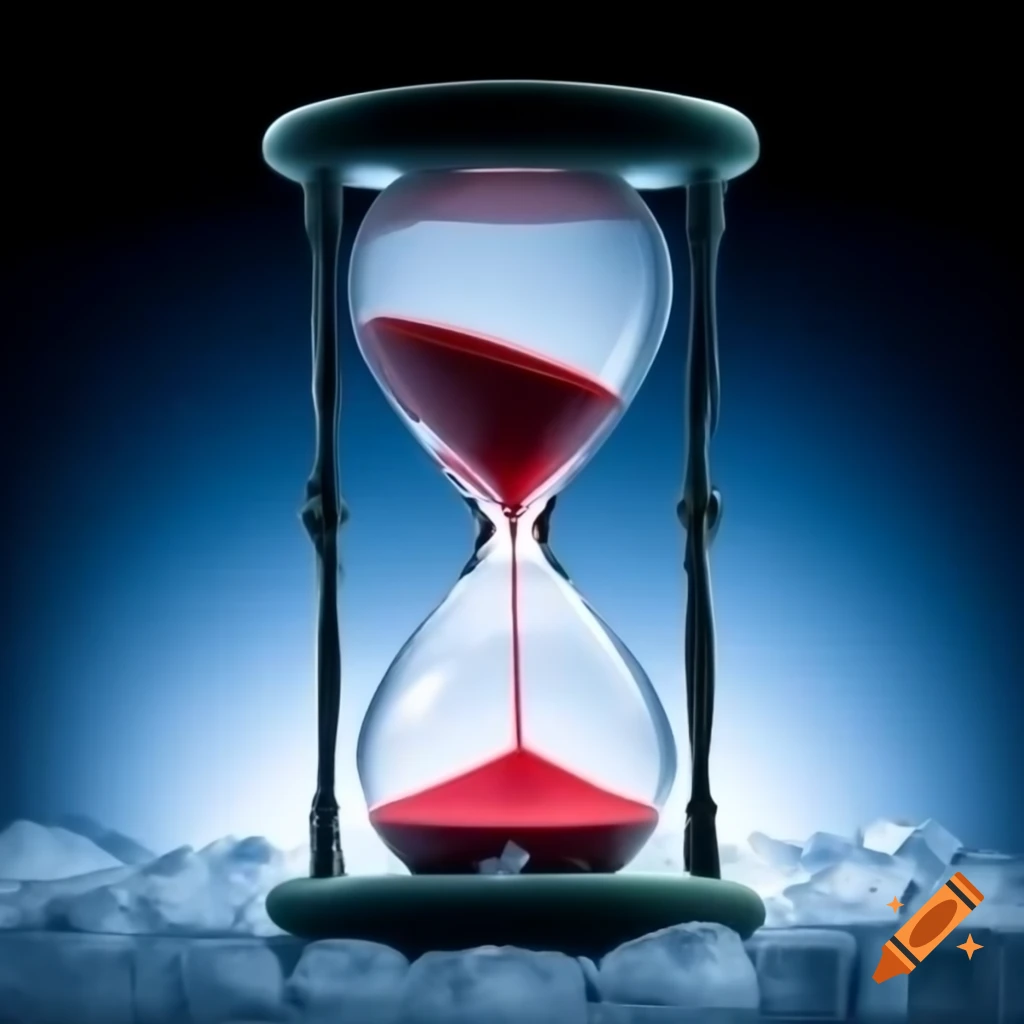 Hourglass with red substance in lower bulb, signifying time run out ...