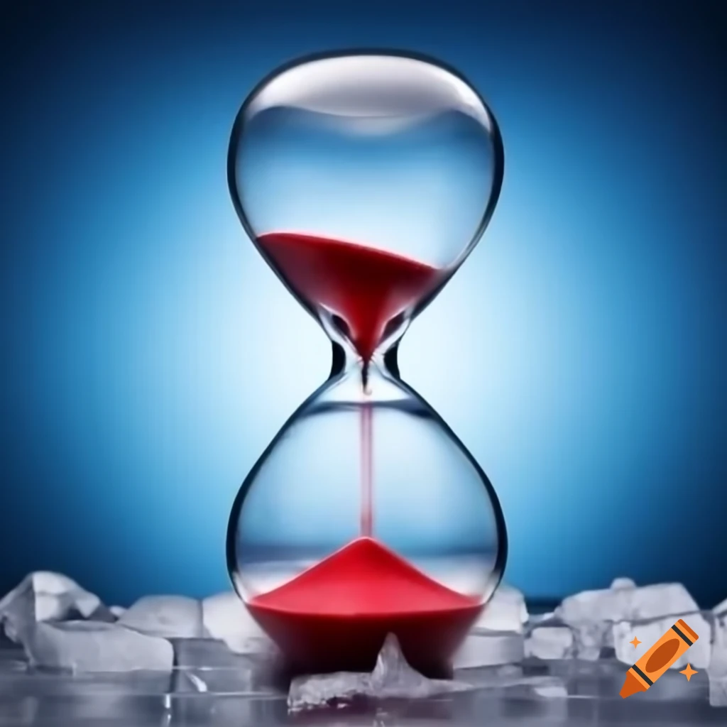 Hourglass with red substance in lower bulb, signifying time run out ...