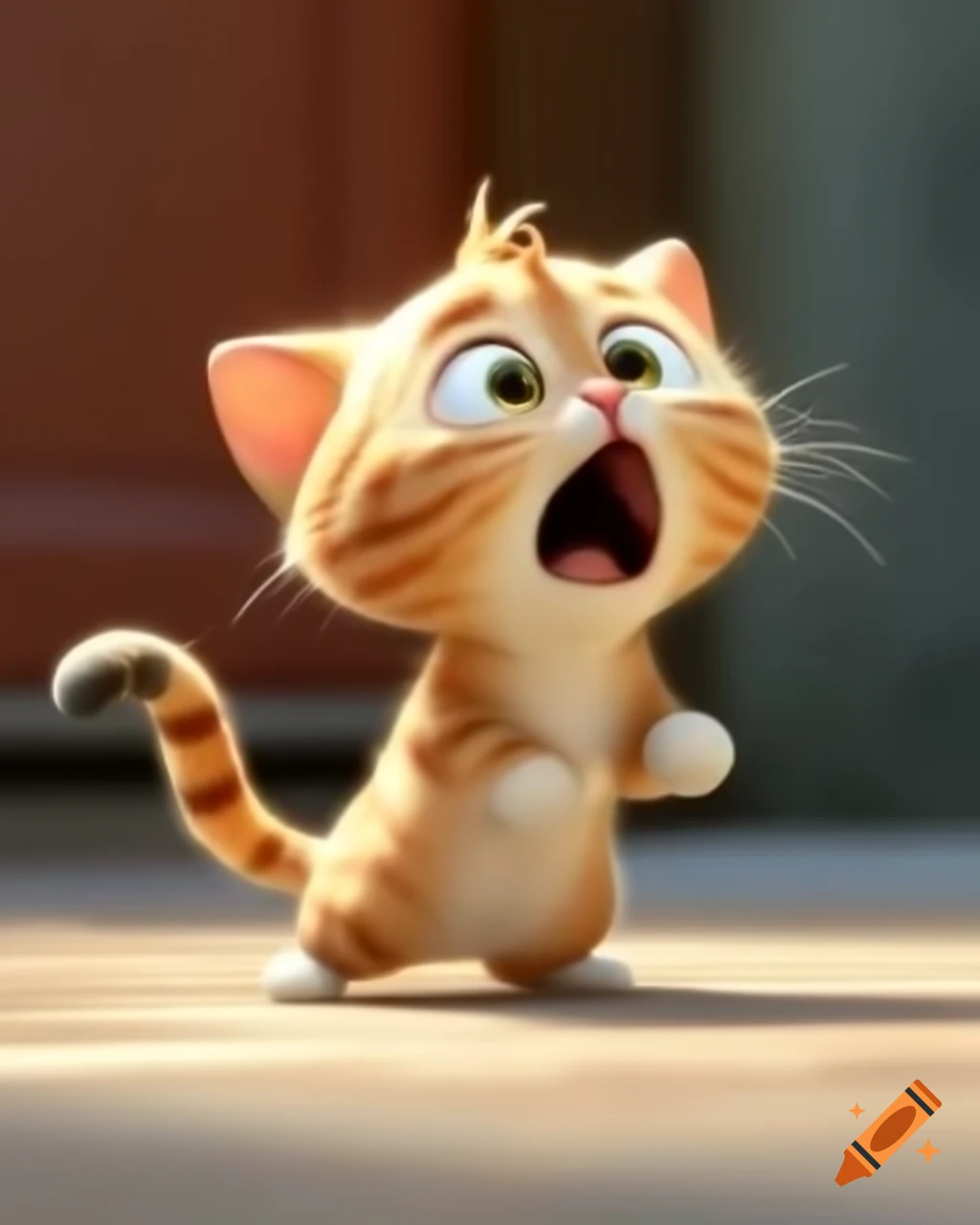 Surprised kitten with puffed tail in cartoon style on Craiyon