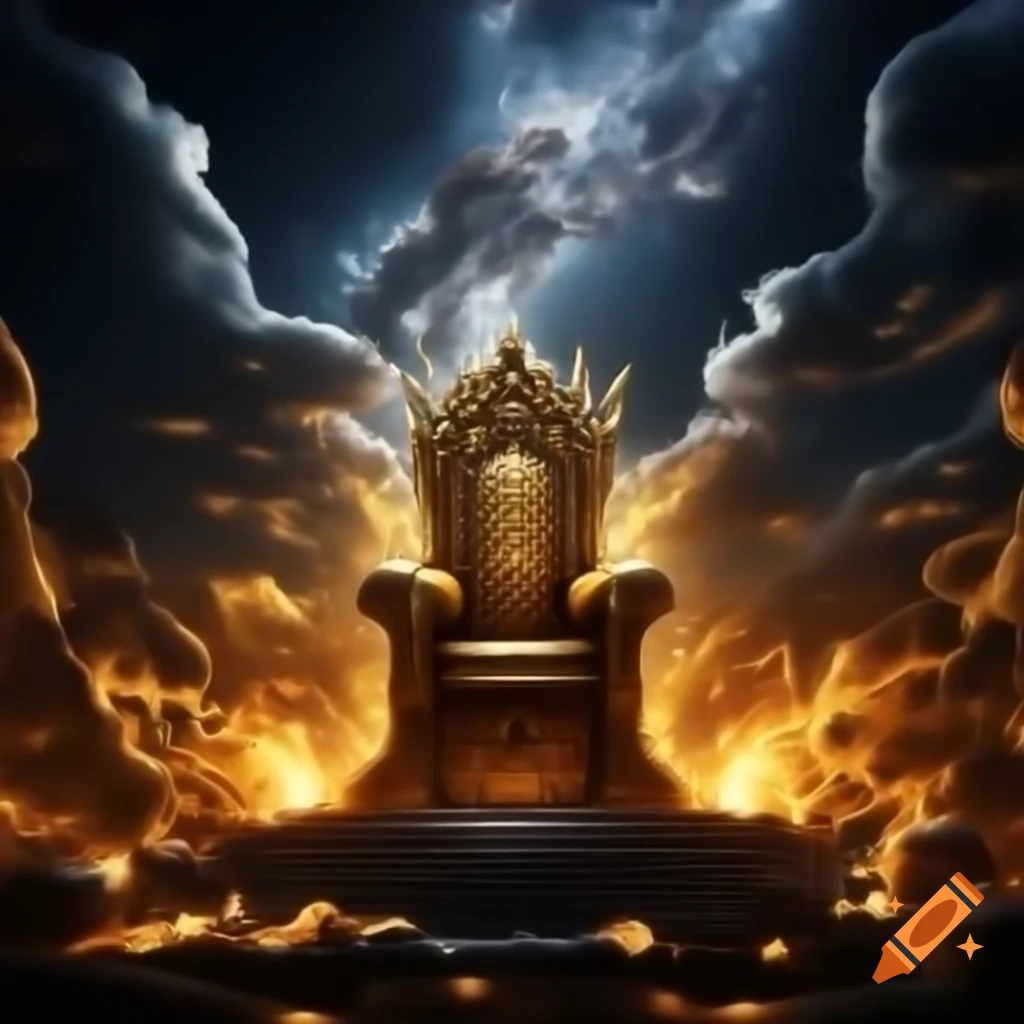 Golden throne in Milky Way guarded by angels with celestial flames and ...