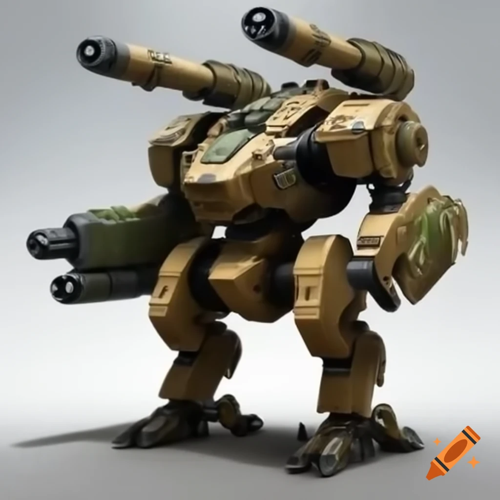 Symmetrical, heavily armored battle mech with angular details inspired ...