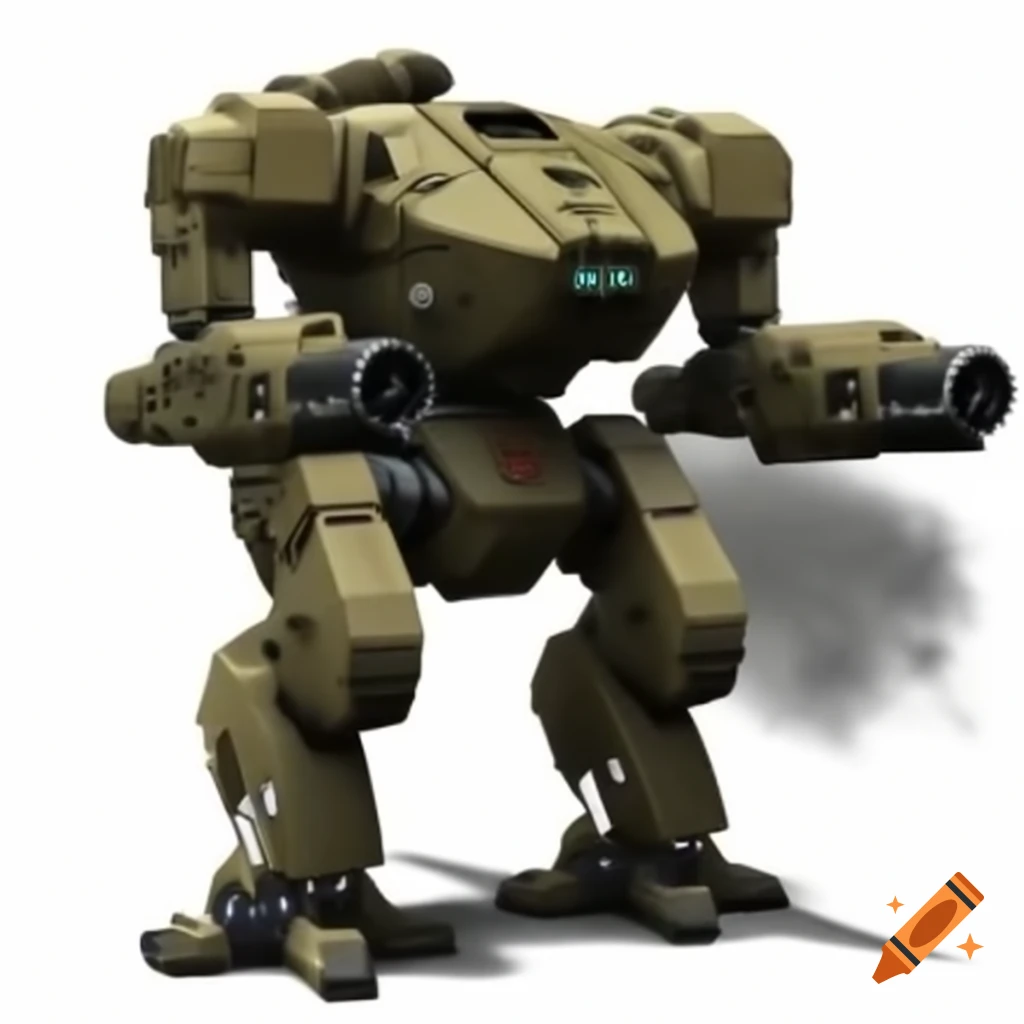 Heavily armored battle mech with angular design inspired by military ...
