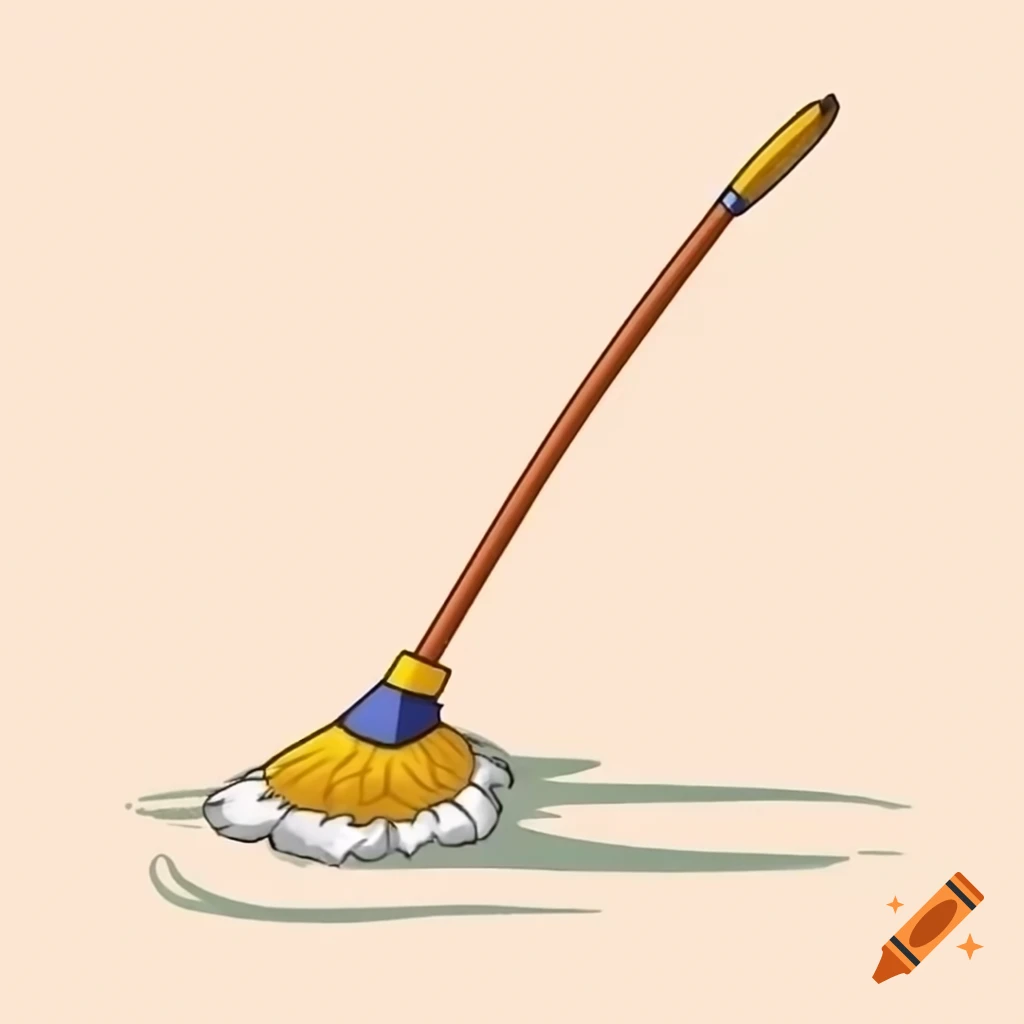 Child-friendly drawing of a mop with clear lines, inspired by Beauty ...
