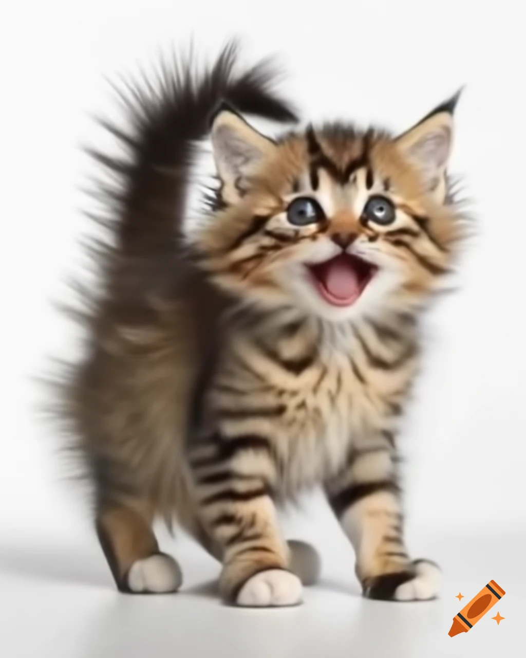 Angora kitten with angry expression in comical pose, cartoon style on ...