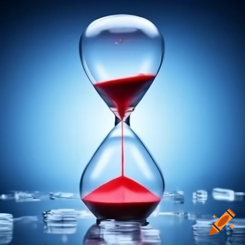 Hourglass with red substance in lower bulb, signifying time run out ...