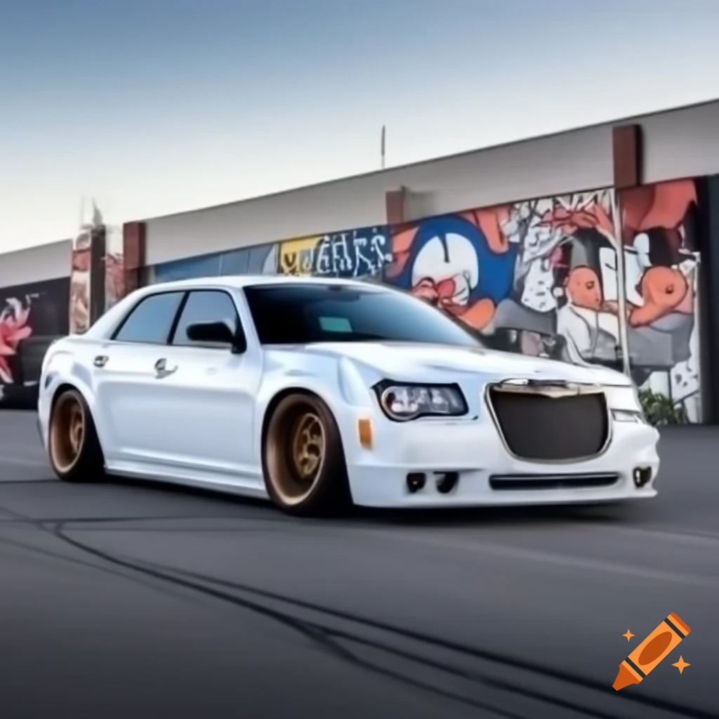 2005 white Chrysler 300 with comic strip paint job and lowered stance ...