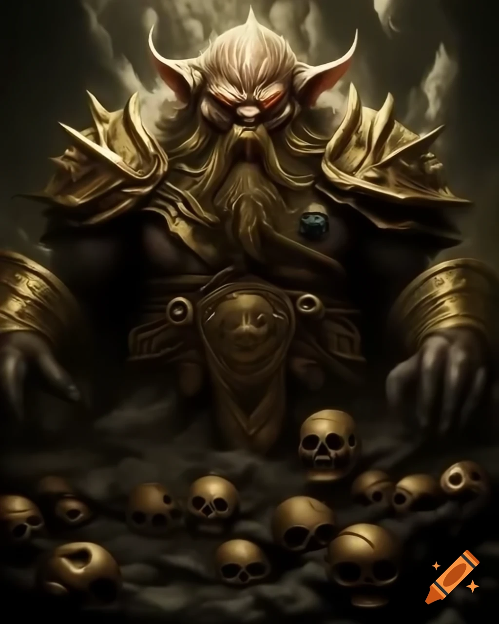Grotesque dark fantasy RPG monster: deformed dwarf fused with gold and ...