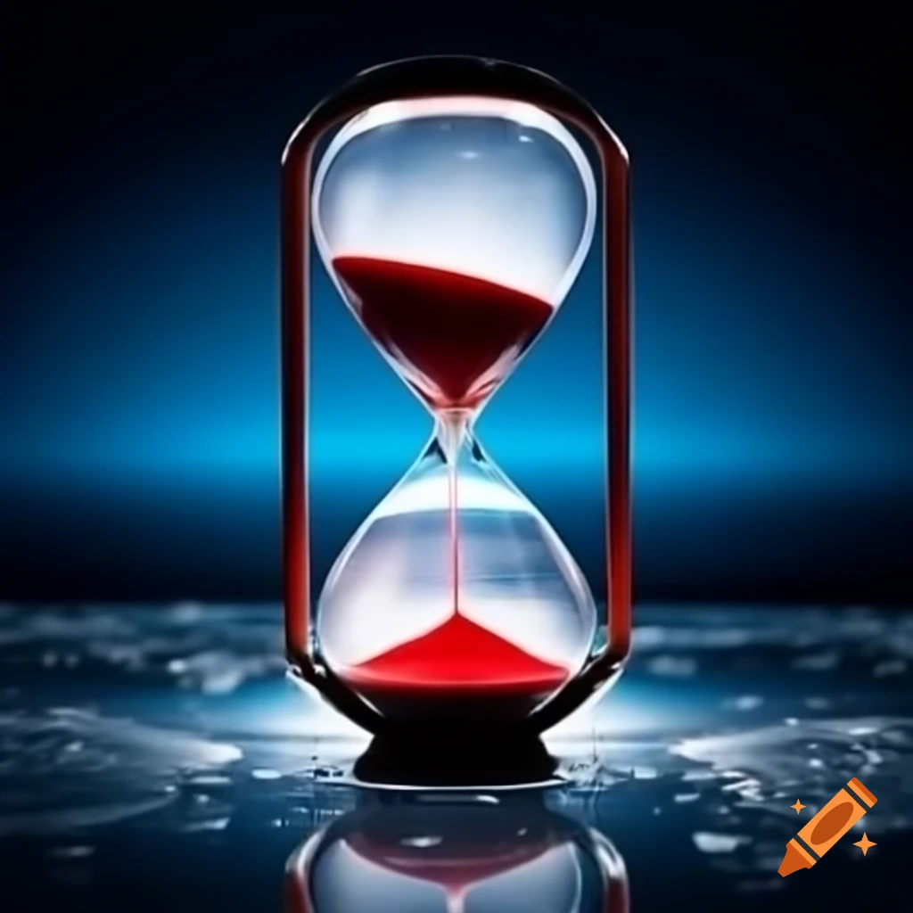 Hourglass with red substance in lower bulb, signifying time run out ...
