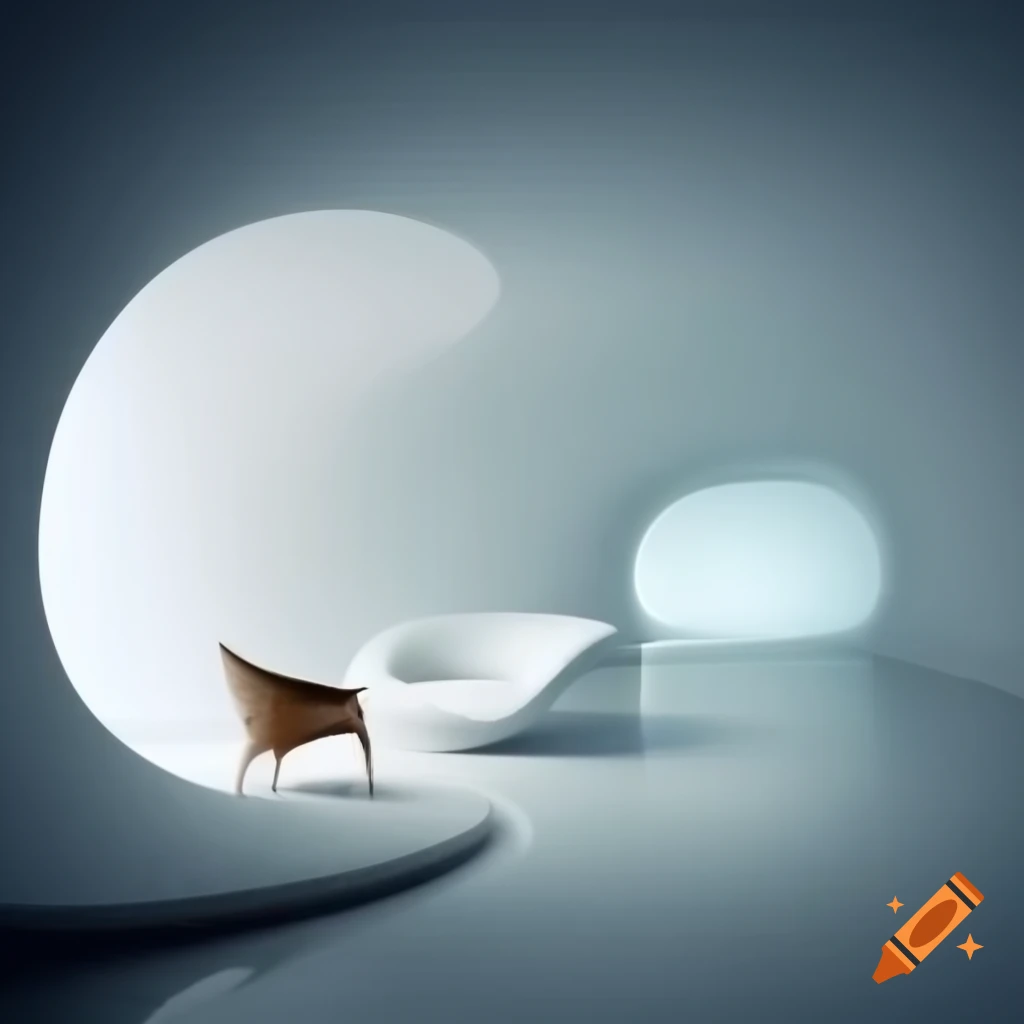 Futuristic minimalistic room with smooth curves and ambient lighting on ...