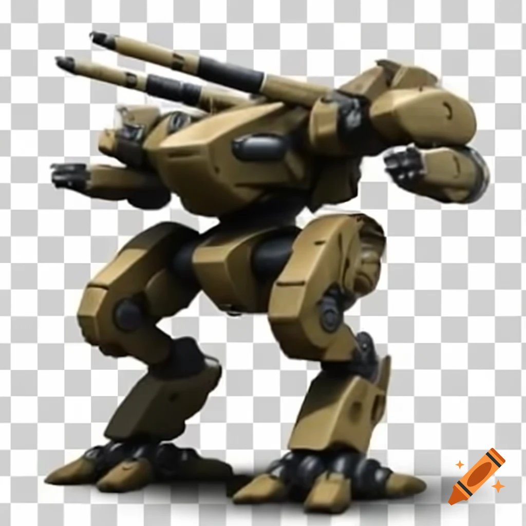 Heavily armored bipedal battle mech with military tank-inspired design ...