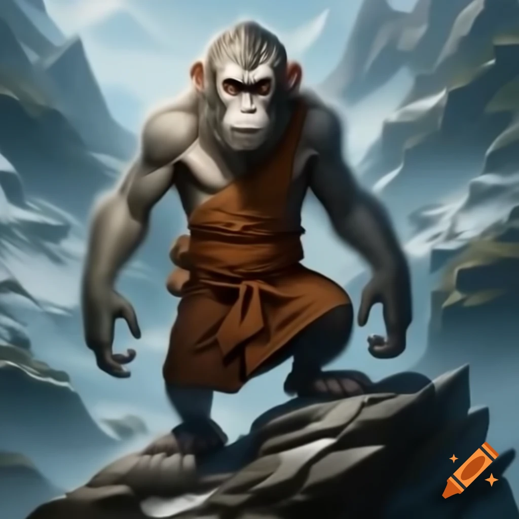 Humanoid feline monk ready for action on rocky precipice on Craiyon