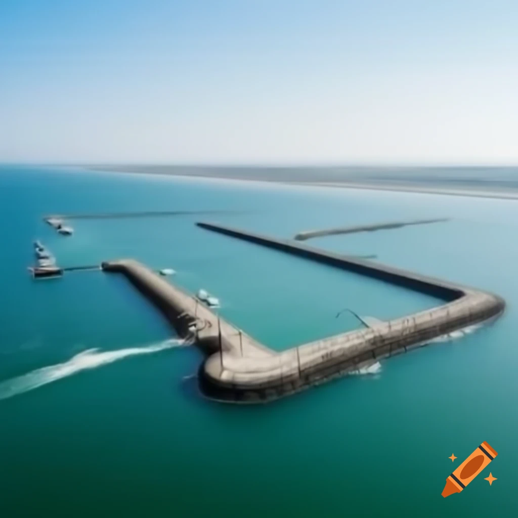 Marine infrastructure including breakwater, floating pontoon, and quays ...