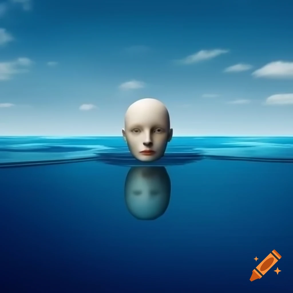 Head of a mannequin floating above sea surface on Craiyon