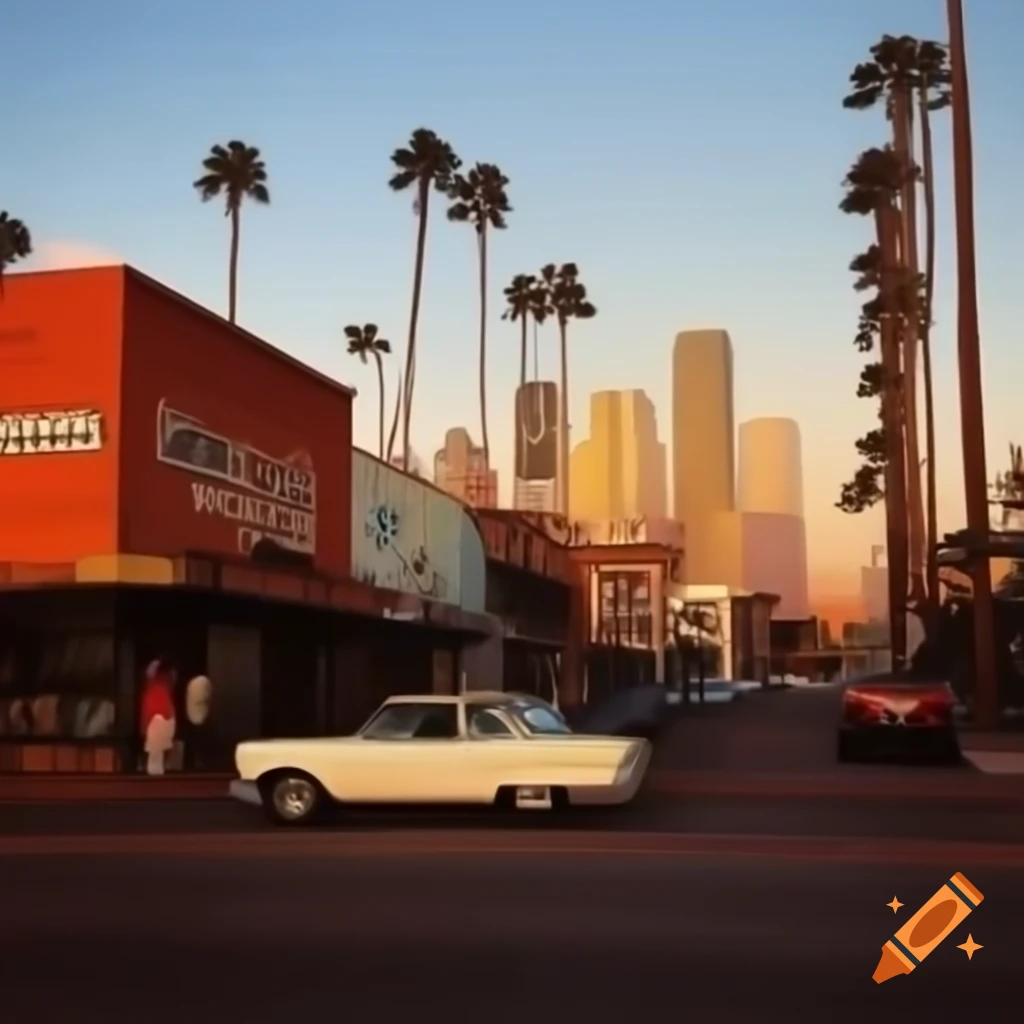 Vibrant urban scene of Los Angeles with palm trees and iconic city ...
