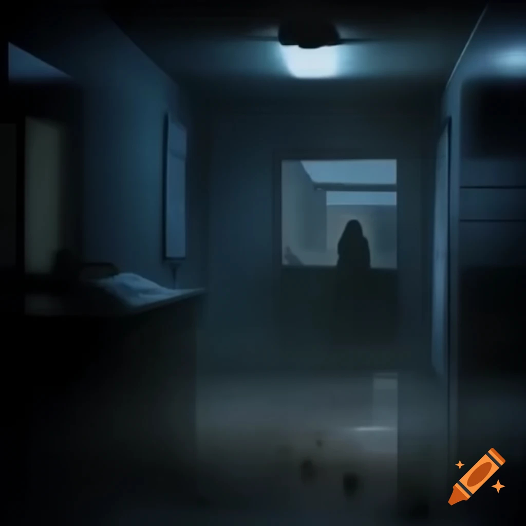 Ghostly face in old mirror in dark office storeroom on Craiyon