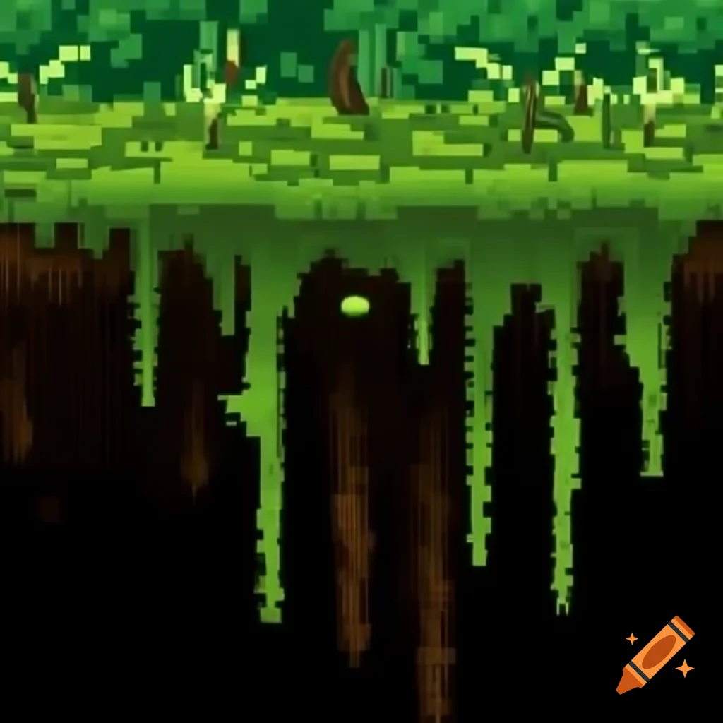 Pixel art of moss and overgrowth vegetation in dark colors on Craiyon