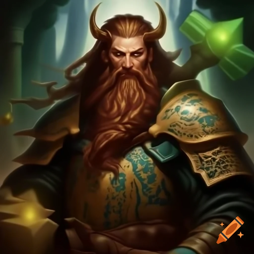 Gnomish priest in detailed armor with glowing runes and Moradin's ...