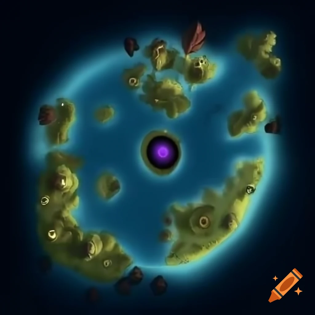 Fantasy map featuring six unique continents arranged in a circular ...