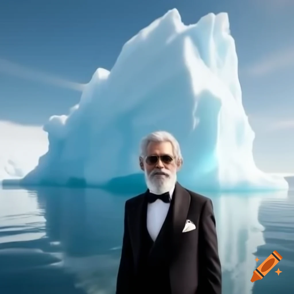 Stylized young Zeus/Jesus with gray hair and sunglasses on red iceberg ...