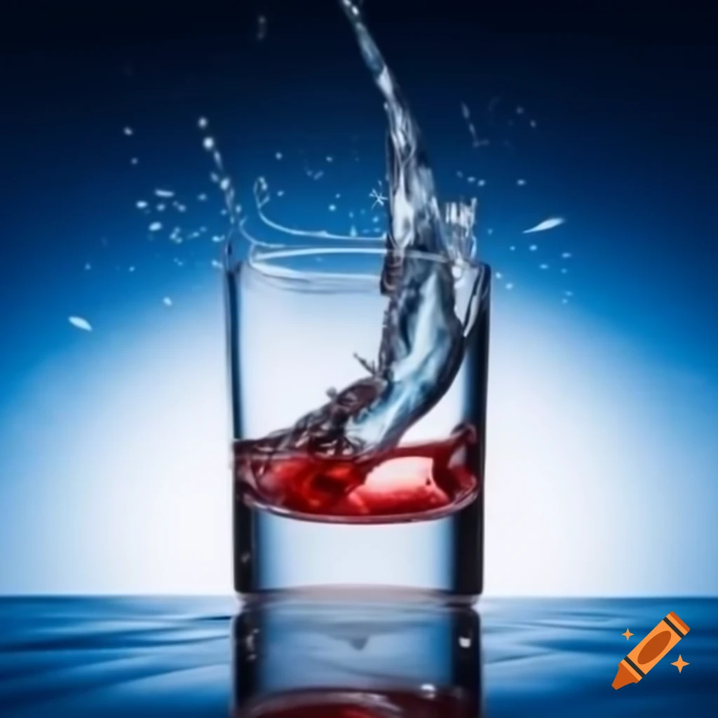 Exploding glass of water with blood red Finland imagery against blue ...