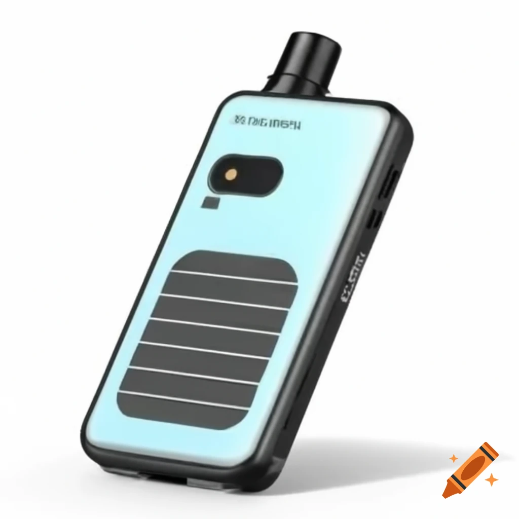 Solar-powered vape with cellphone and GPS tracker on white background ...