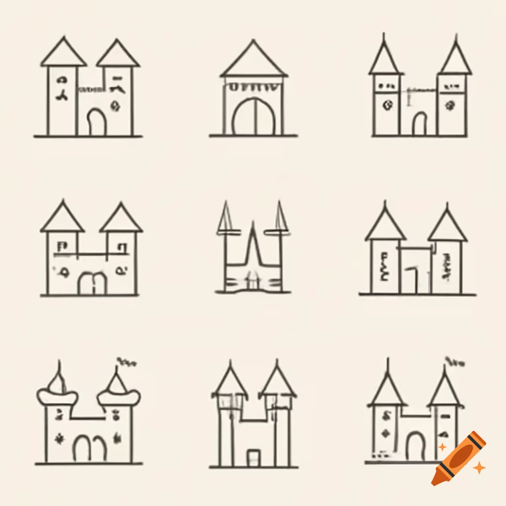 Minimalistic symmetrical castle design made of various shapes on Craiyon