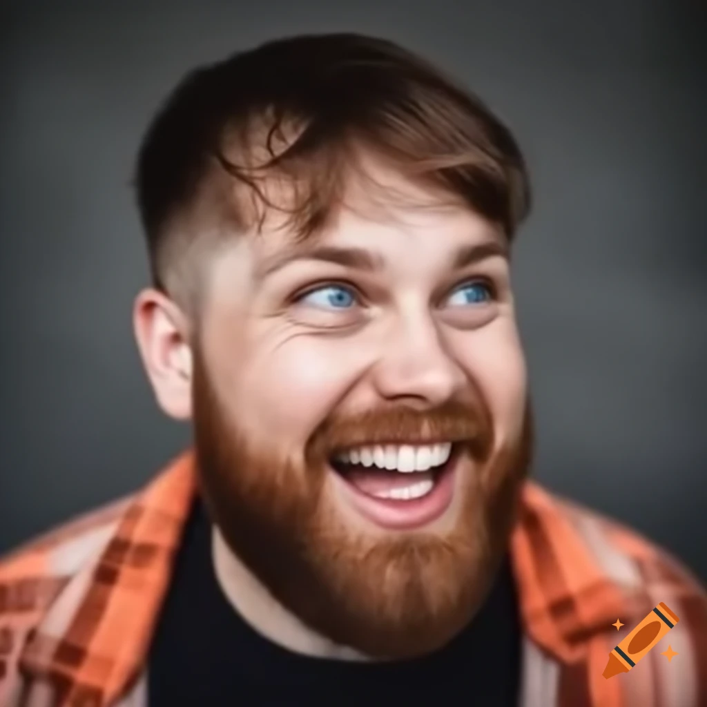 30-year-old man with beard and plaid shirt, smiling with dimples on Craiyon