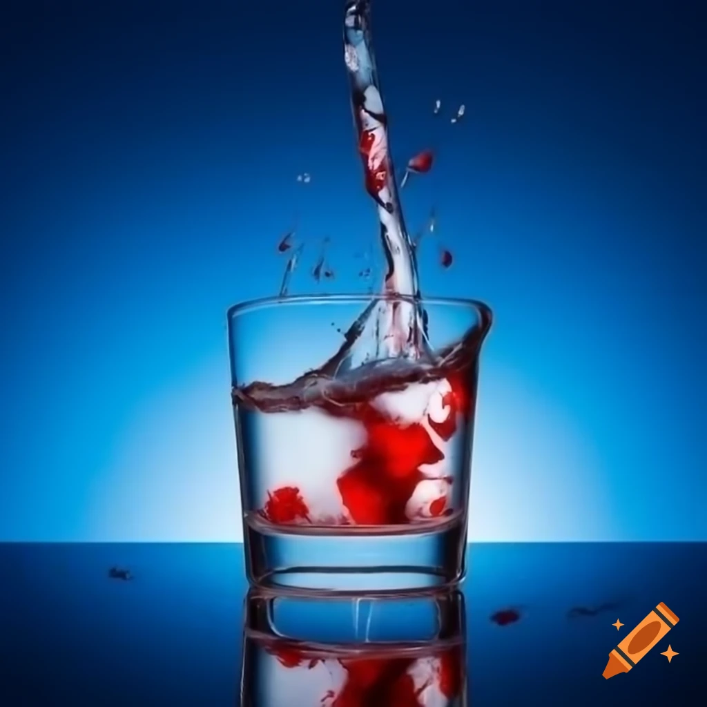 Shattered glass of water on reflective surface with dramatic stormy ...