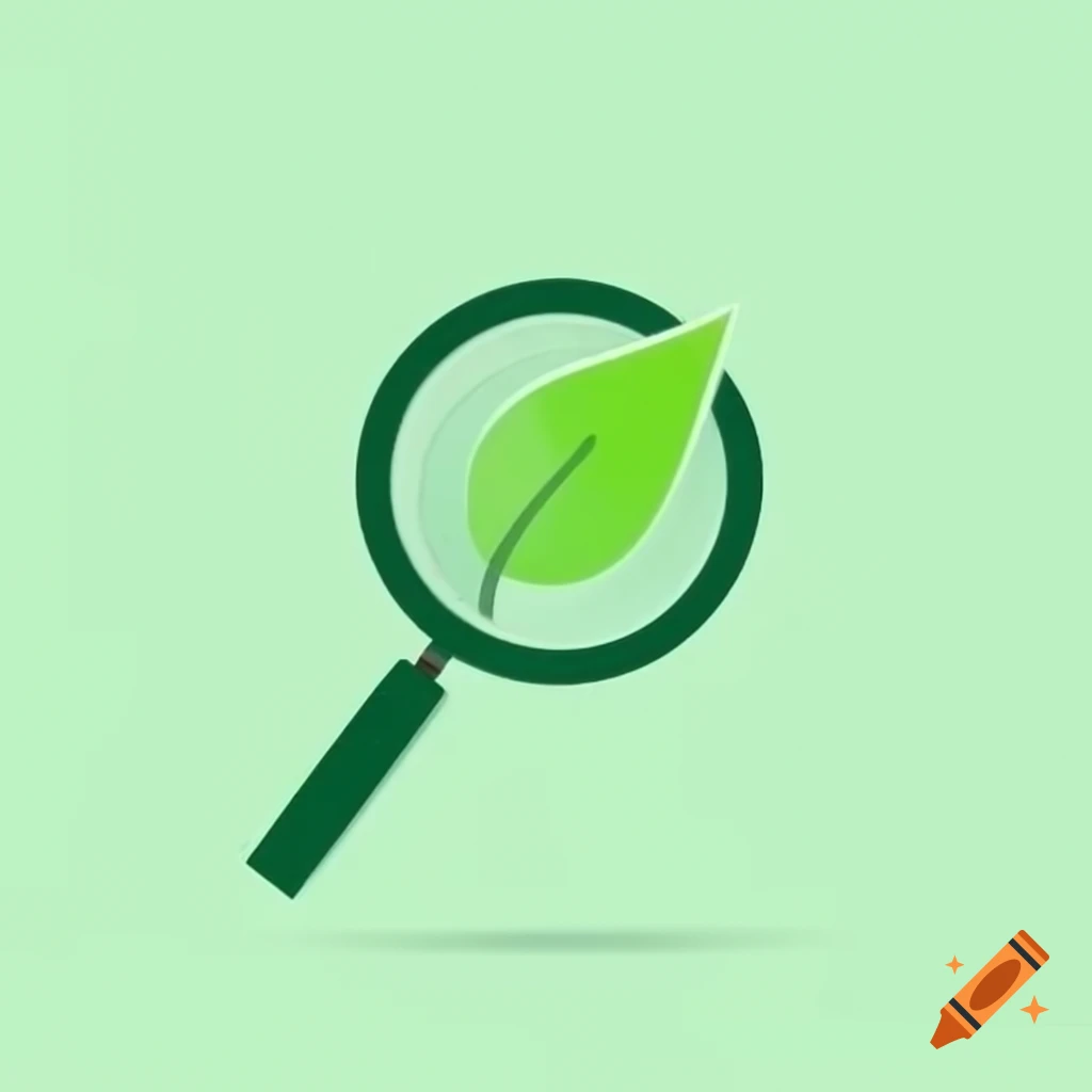 Green leaf inside magnifying glass on light green background, modern ...
