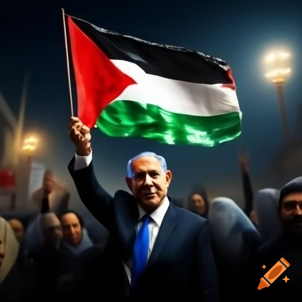 Benjamin Netanyahu waving Palestinian flag at public rally with ...