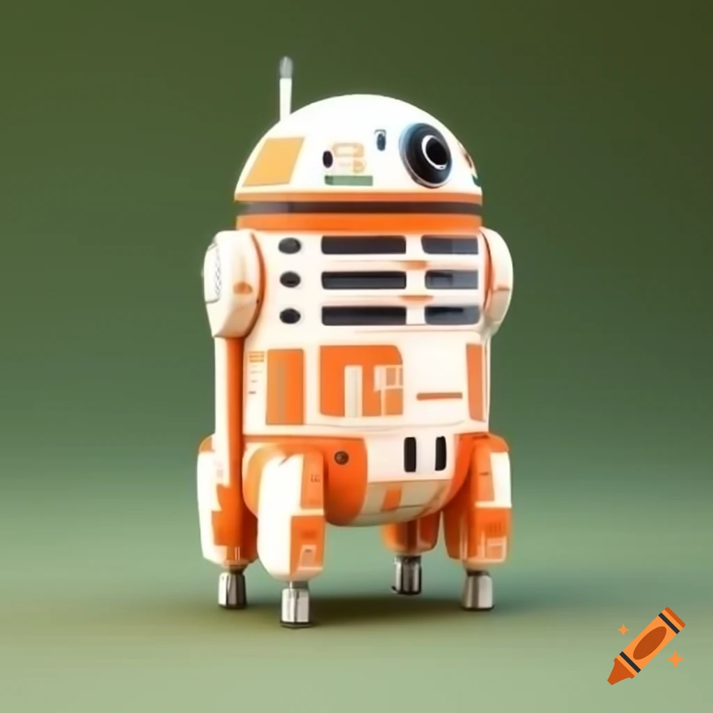 Star Wars themed orange and white droid companion with four legs on Craiyon