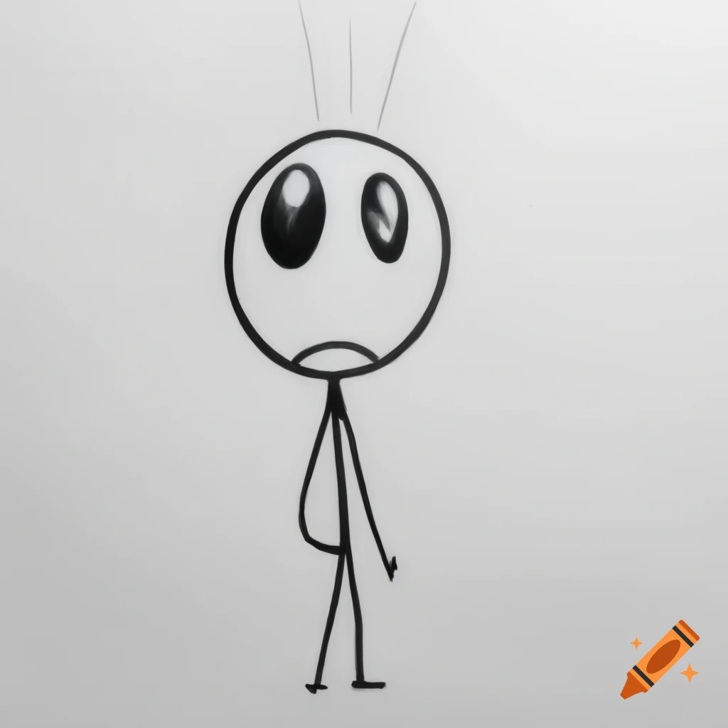 Hand-drawn stickman sketch with hopeless expression in empty background ...