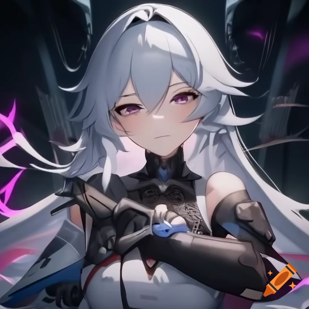 Anime character fusion of Bronya Silverwing and Tololo with cybernetic ...