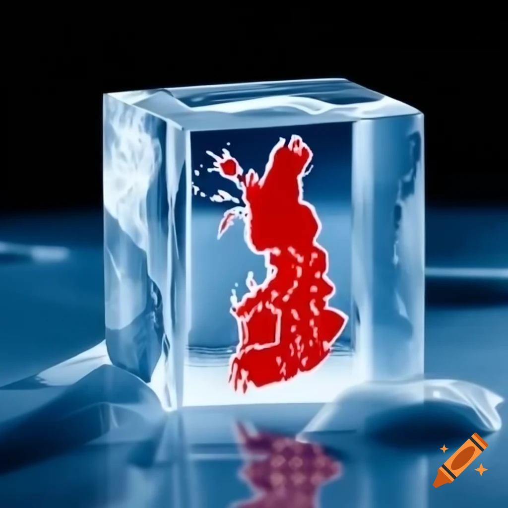 Ice cube with red Finland skeleton map inside on Craiyon