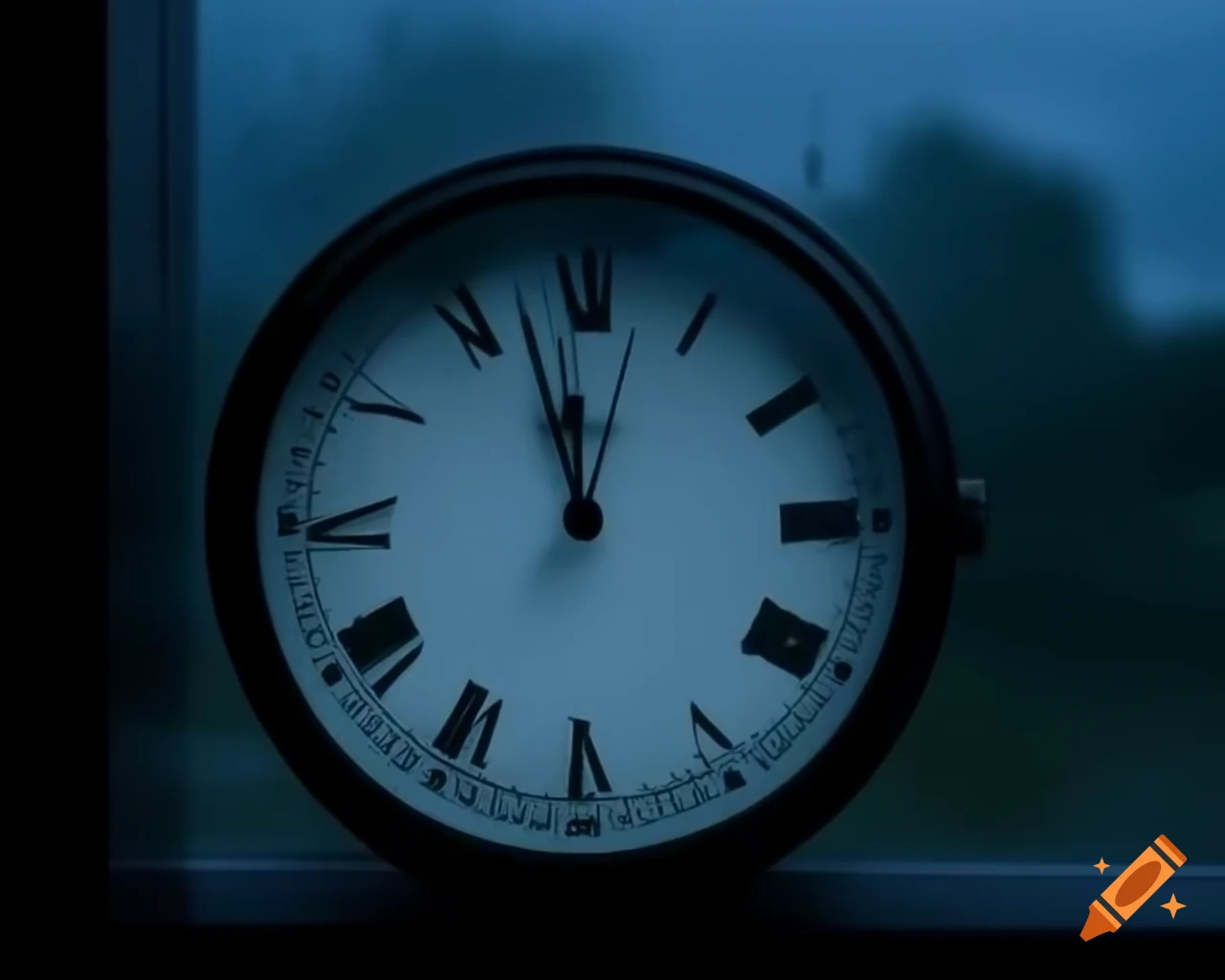 Clock striking midnight with rain tapping on window, creating a tense ...