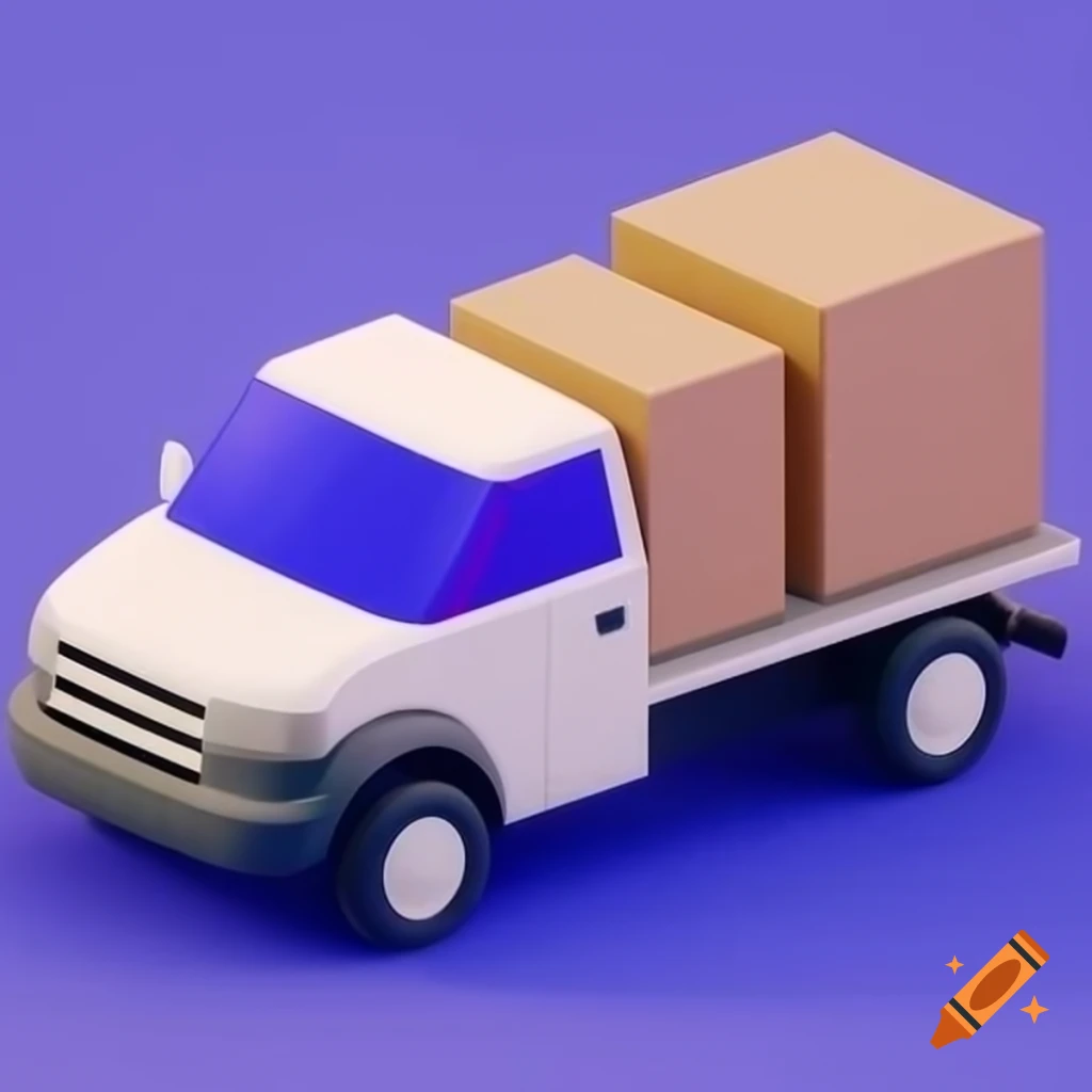 Blocky 3D white pickup truck with boxes on top in warm colors on Craiyon