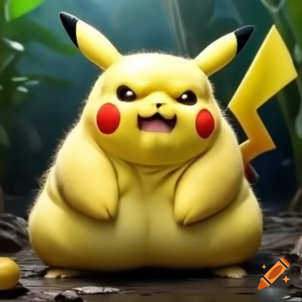 Realistic albino Pikachu sitting in mud, holding banana, with an angry ...
