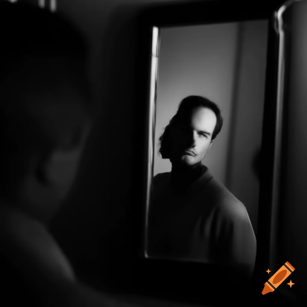 Mysterious shadow of a man reflected in a mirror on Craiyon
